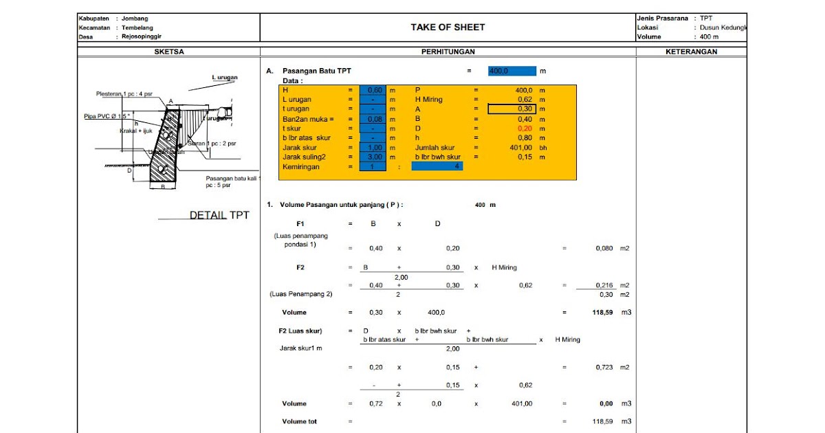 Ide 35+ Rab Tembok Penahan Tanah Excel, Volume Pondasi
