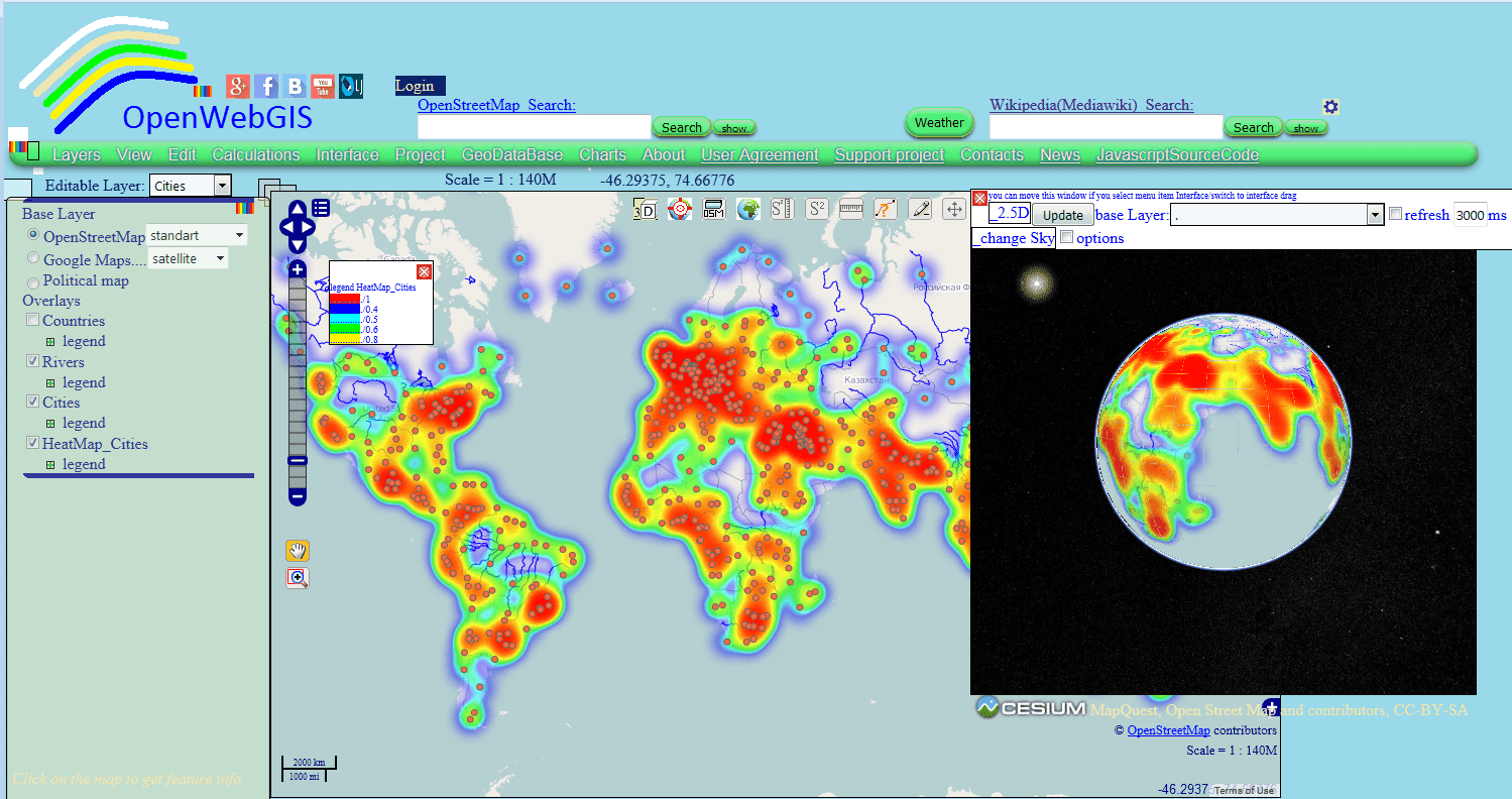 OpenWebGIS is free online GIS: Heatmap and Interpolation in OpenWebGIS (very easy and interestingly)