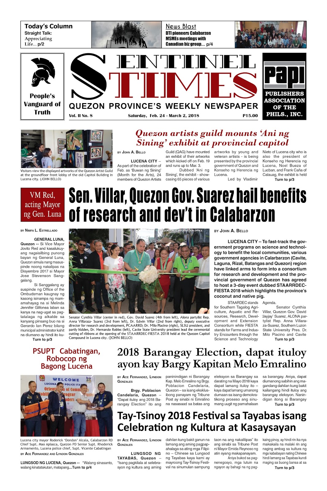 Sentinel Times Feb. 24 - March 2, 2018 Vol. II No. 8 | Sentinel Times