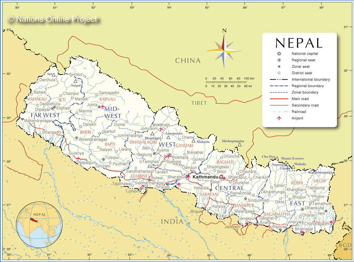 Nepal - Hartat gjeografike në Nepal - Shqipëria Express