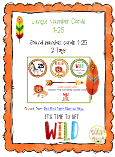 Jungle Number Cards (Watercolor) ~ Preschool Printables