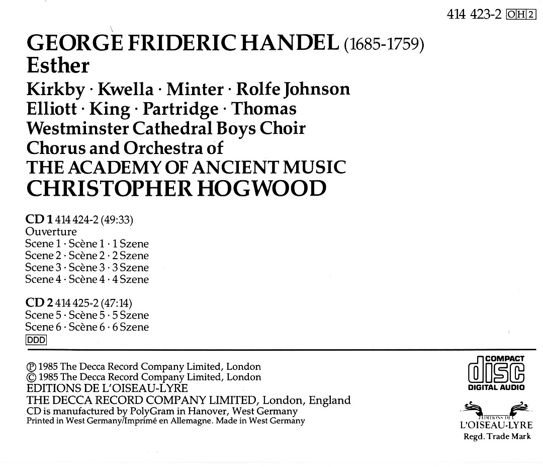 makdelart - classique: Handel - Esther (1718) (Christopher Hogwood) [2CDs]