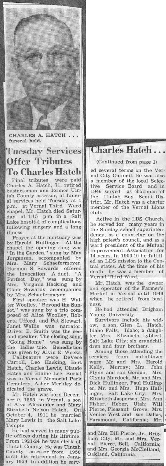 Asher and Birda Merkley: Death info on Charles Hatch