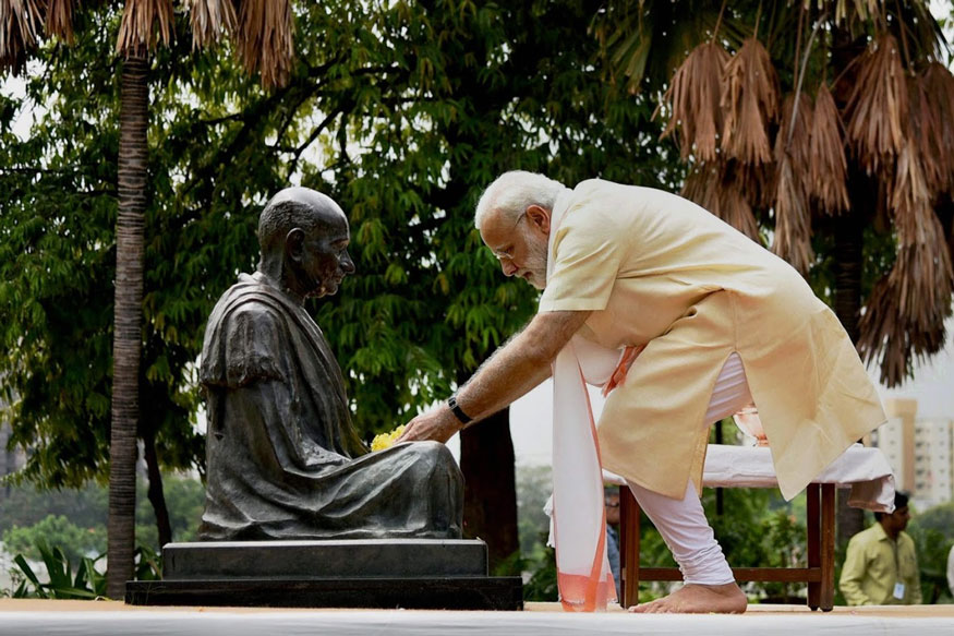 Prime Minister Narendra Modi Spins The 'charkha' at The Sabarmati Ashram