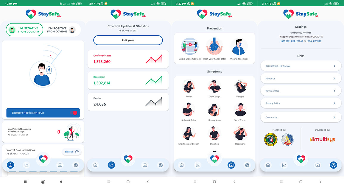 Features of the StaySafe PH app from left to right: (1) Exposure ...