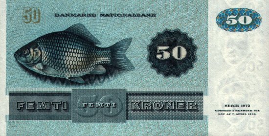 Goldfish Garage: A Two Car Fishroom: Denmark 50 Femti Kroner Goldfish Note