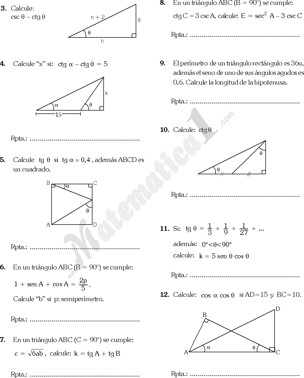 RAZONES TRIGONOMETRICAS DE ANGULOS AGUDOS EJERCICIOS RESUELTOS PDF