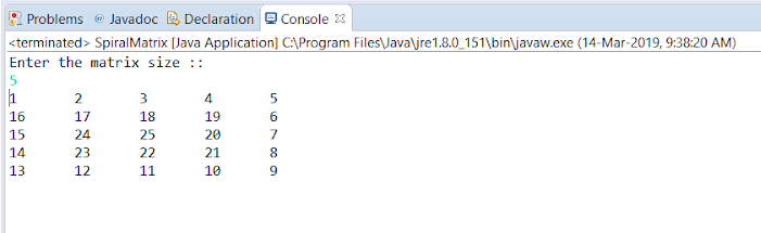 Spiral Matrix in Java | Spiral of Numbers in Java | Matrix in Spiral Form