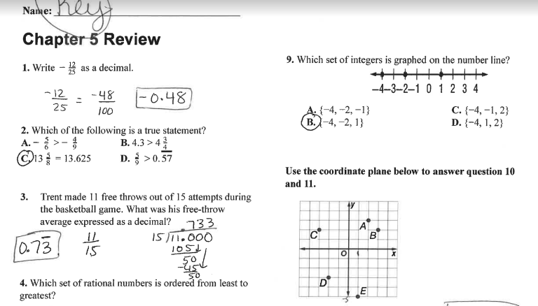 Grade 6 Math with Ms. Eringis : ANSWER KEY FOR REVIEW SHEET CHAPTER 5 TEST!
