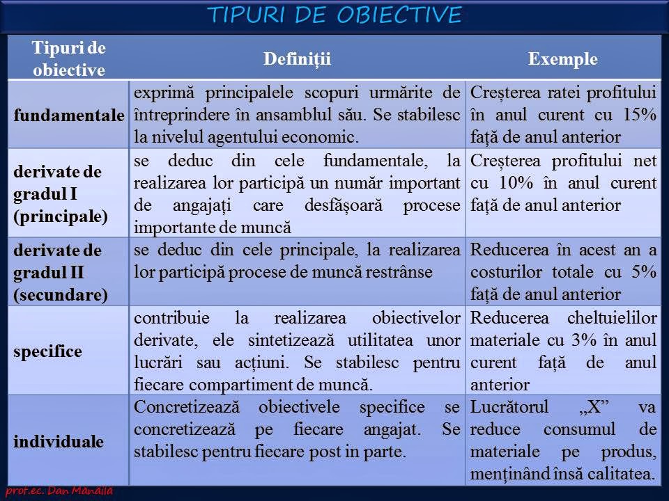 PROFU ECONOMIST: OBIECTIVELE INTREPRINDERII