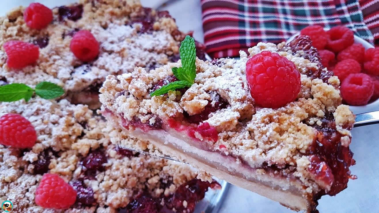 Tarta de frambuesas y streusel - ¡Huele Bien!
