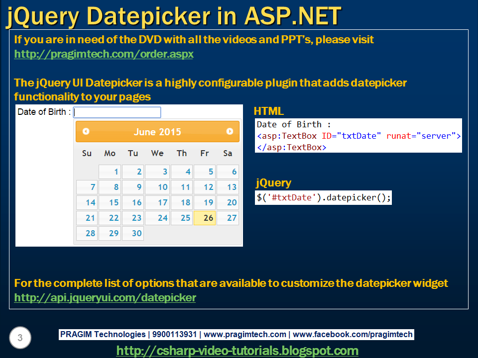 Sql Server Net And C Video Tutorial Jquery Datepicker In