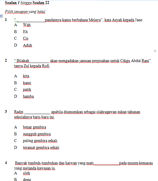 Bahasa Melayu Sekolah Rendah: Contoh Soalan