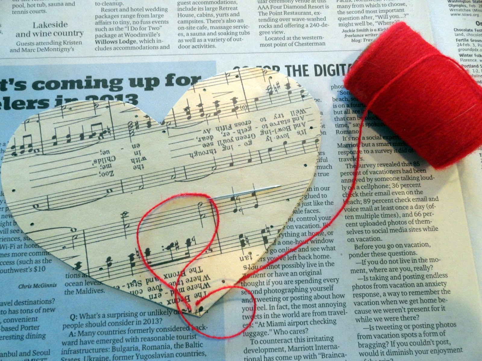 Book page and music page stuffed hearts