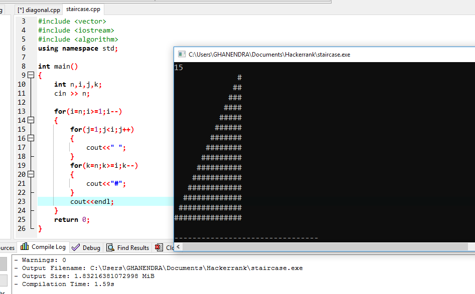 Hacker Rank solution for Staircase in C++