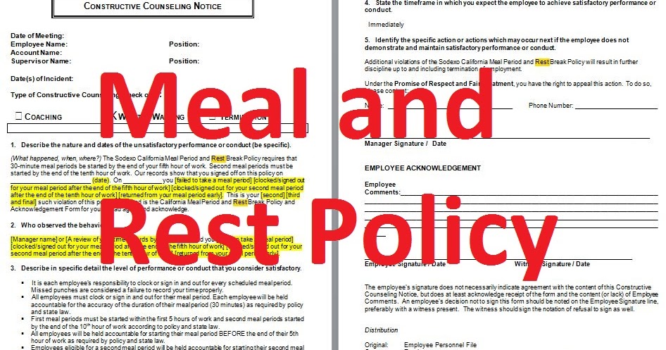 2 sample meal and rest period policy - doc | Sample contracts