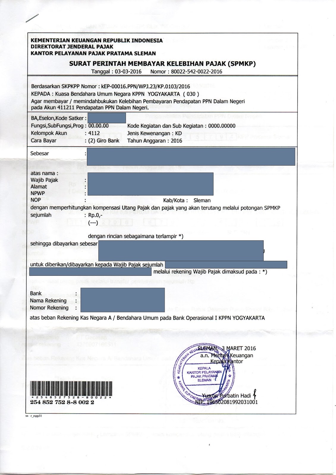 SPMKP, Surat Perintah Membayar Kelebihan Pajak ~ nana widias