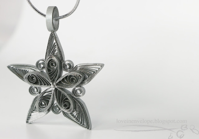 Love In Envelope Silver Quilled Star Snowflake Tree Ornament