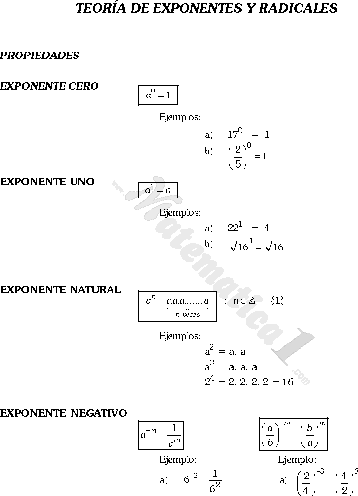TEORÍA DE EXPONENTES Y RADICALES EJERCICIOS RESUELTOS DE SEXTO DE ...