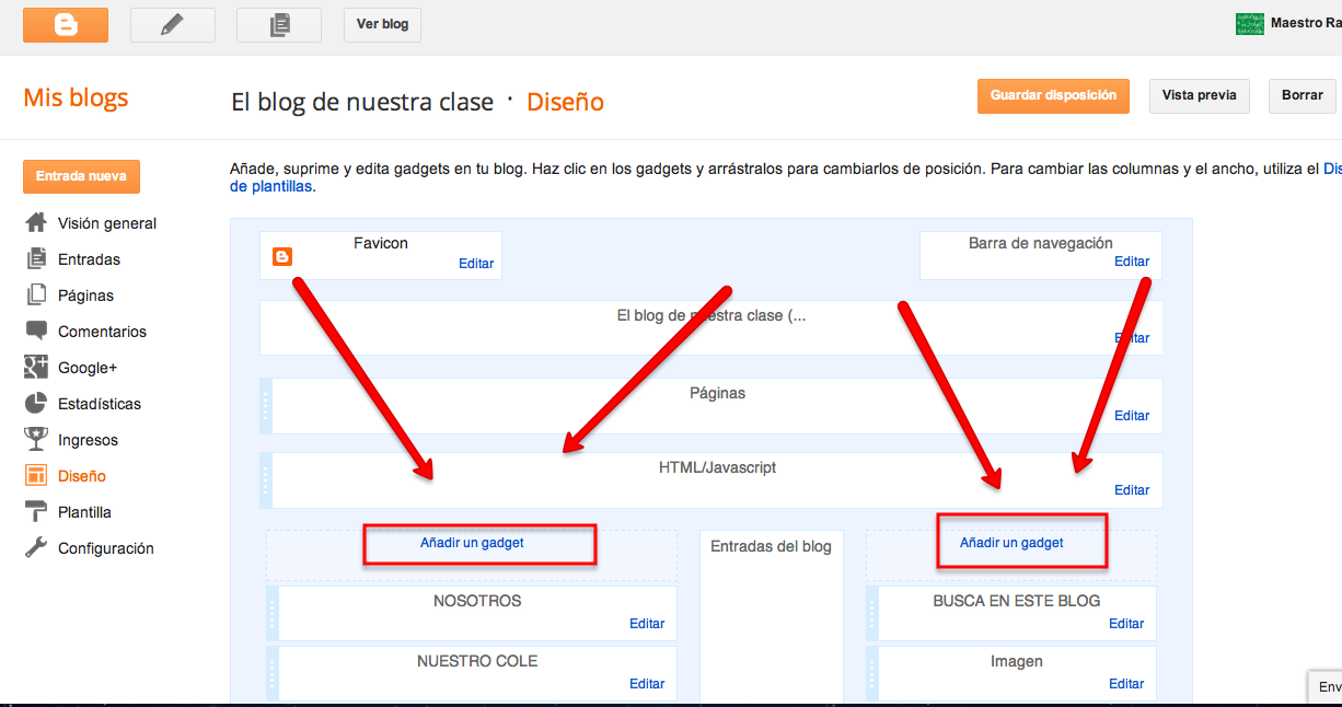 Tutorial de Blogger : EDUCABLOGUEROS: ¿Cómo insertar un Gadget?
