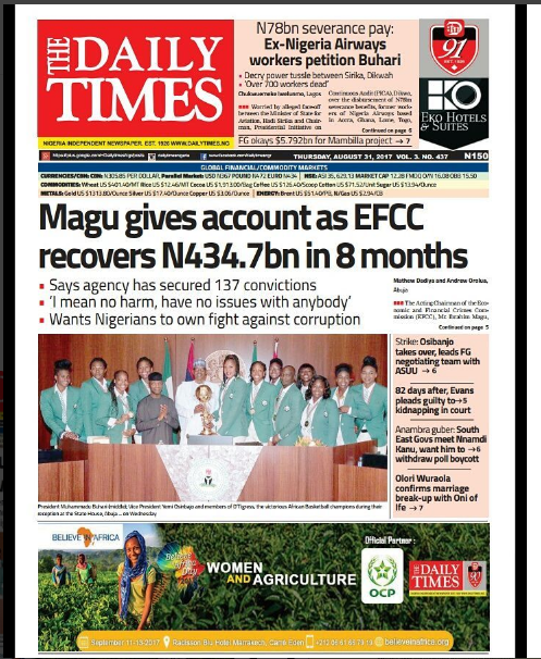 Naija Newspapers: Today's The Daily Times Newspaper Headlines [31 ...