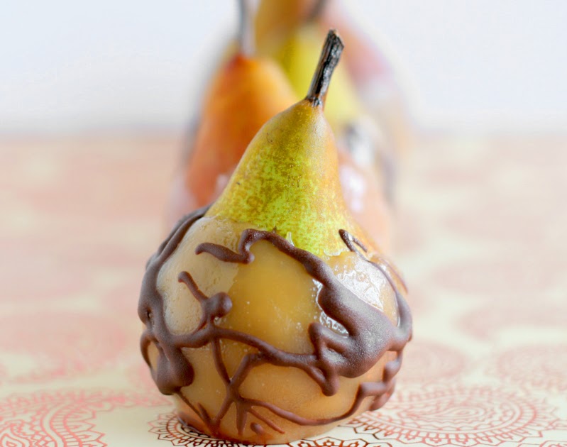 Caramel-Chocolate Dipped Sugar Pears - Sprinkled with Flour