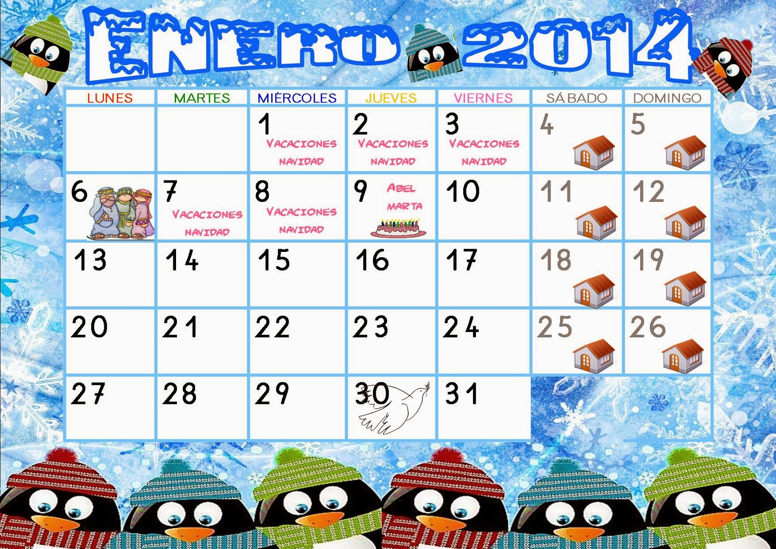 Cole de colores: CALENDARIO ENERO 2014