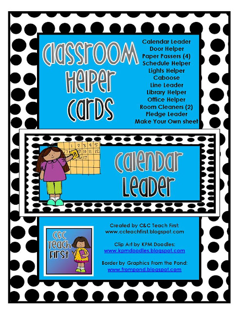 Clip Art by Carrie Teaching First: Classroom Helper Cards (Green/Black ...