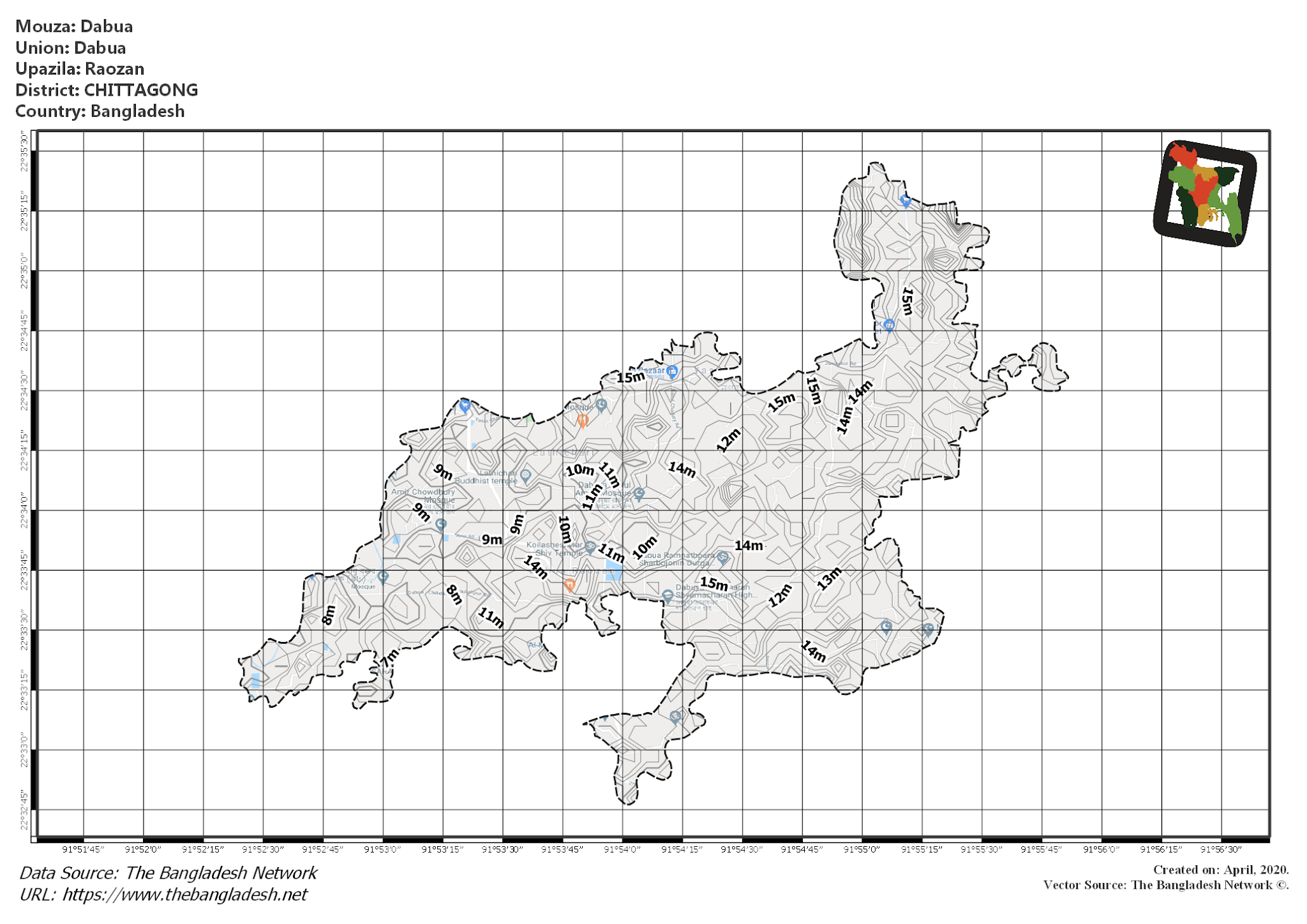 Map of Dabua Mouza, Raozan, Chittagong