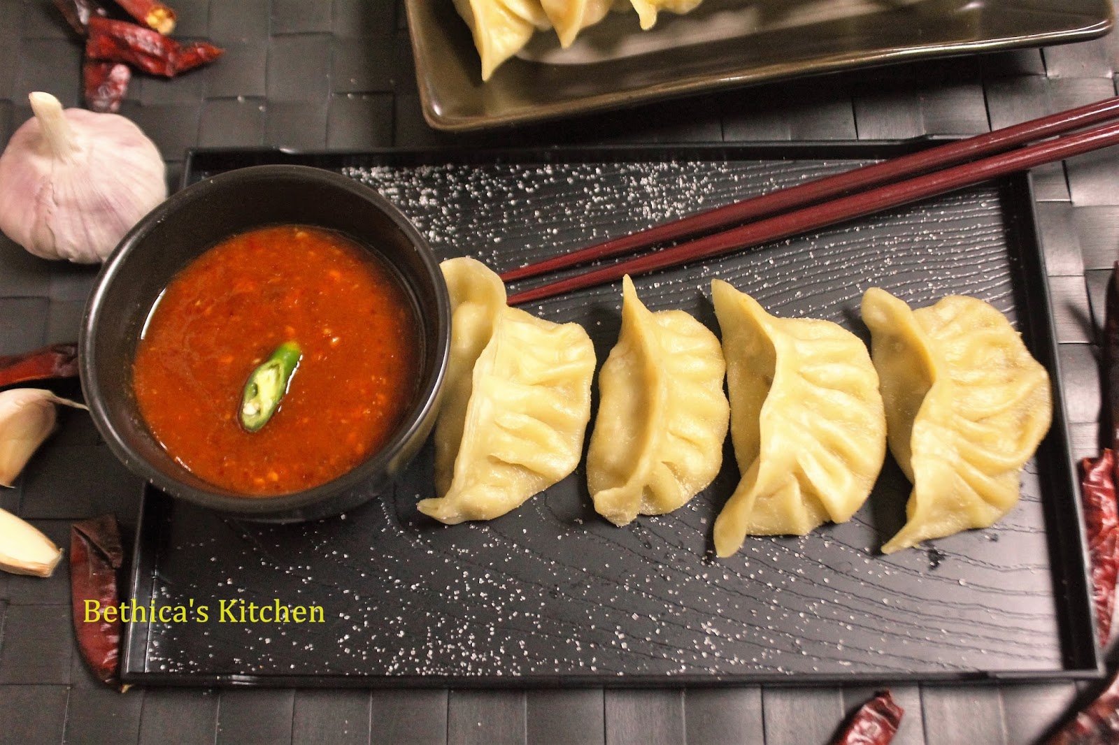 Bethica's Kitchen Flavours: Paneer Momo with Red Chili - Garlic Sauce