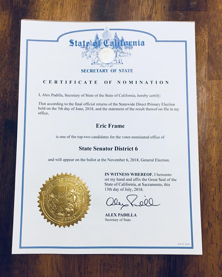 www.mark-heringer.com: Eric Frame for State Senate Certificate of ...