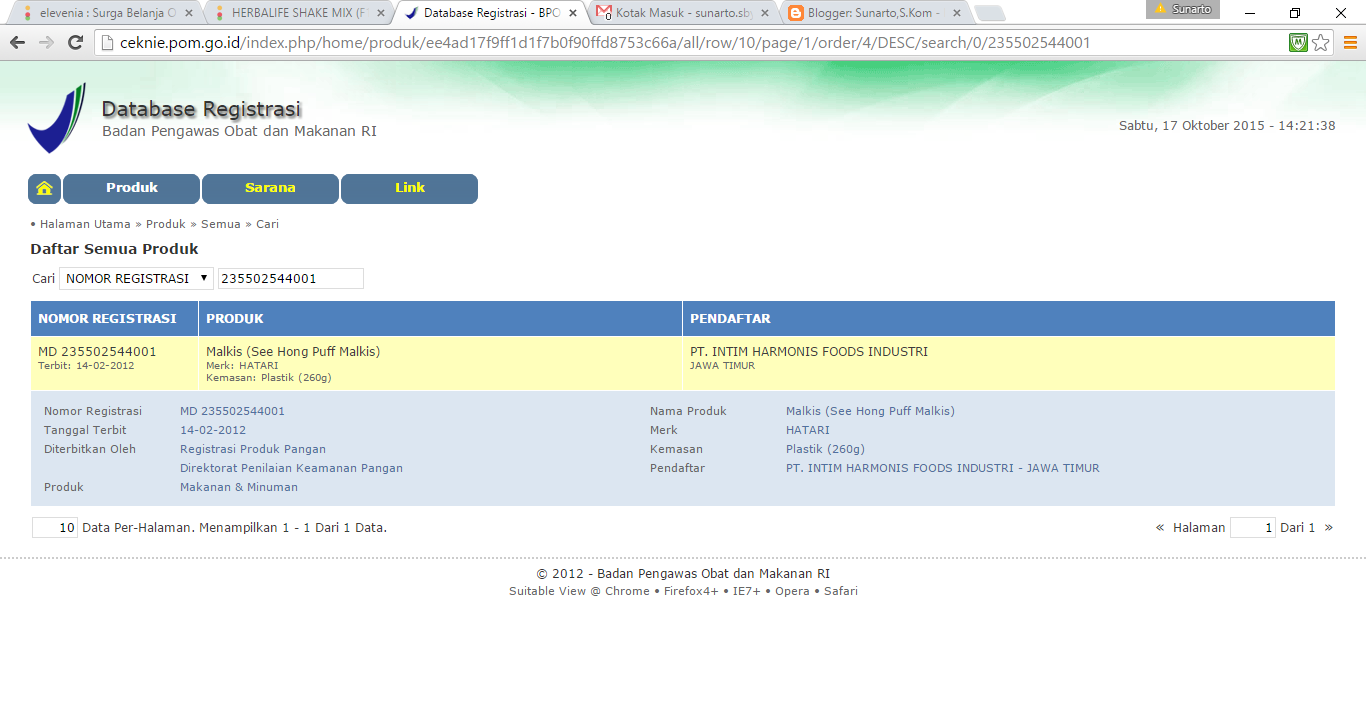Cara cek Nomer BPOM RI pada suatu Product Makanan | Sunarto,S.Kom