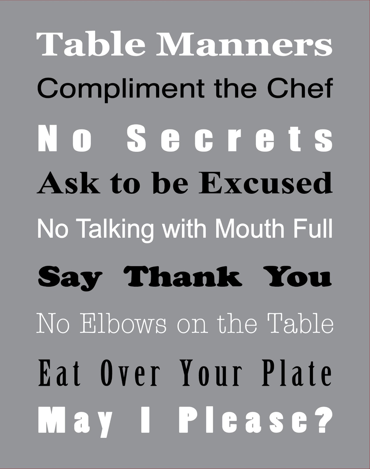 Basic Table Manners Free Printable | True Aim