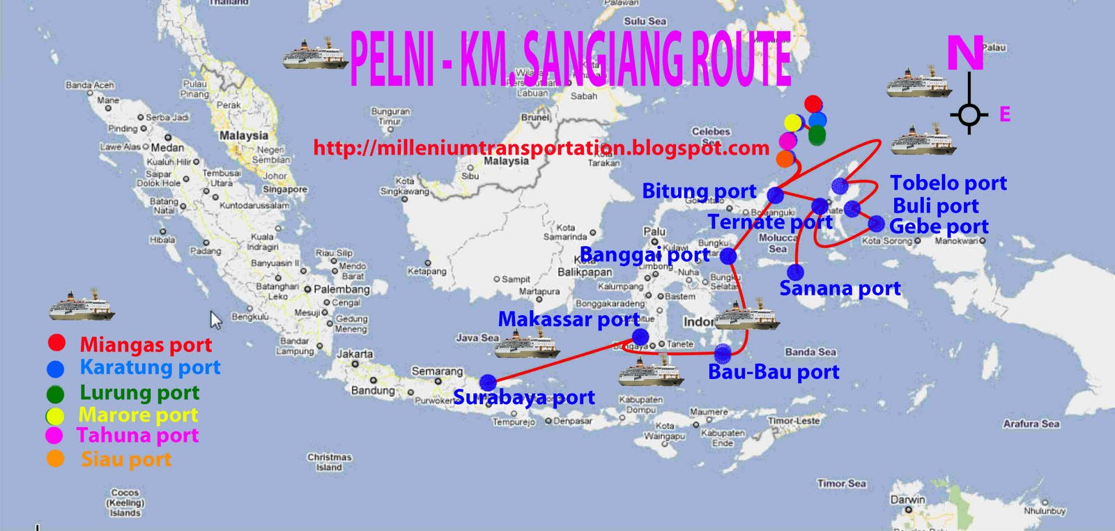 indonesian transport: PELNI ship route map
