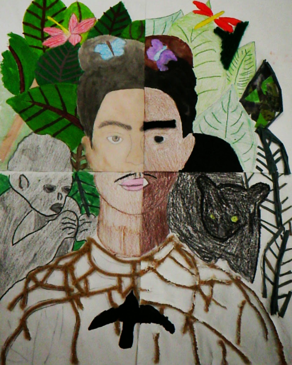 Jerdee's Art Classes: Mixed Media: Collaborative Frida Kahlo Portraits