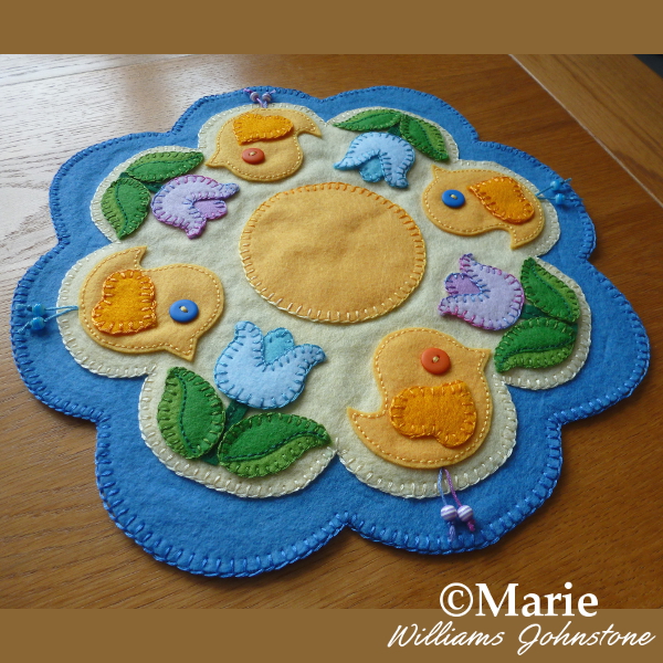 Spring Candle Mat Pattern with Birds and Tulip Flowers