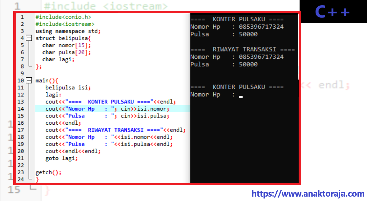 Contoh Program Kasir Jual Pulsa C++ Dengan Struct Dinamis
