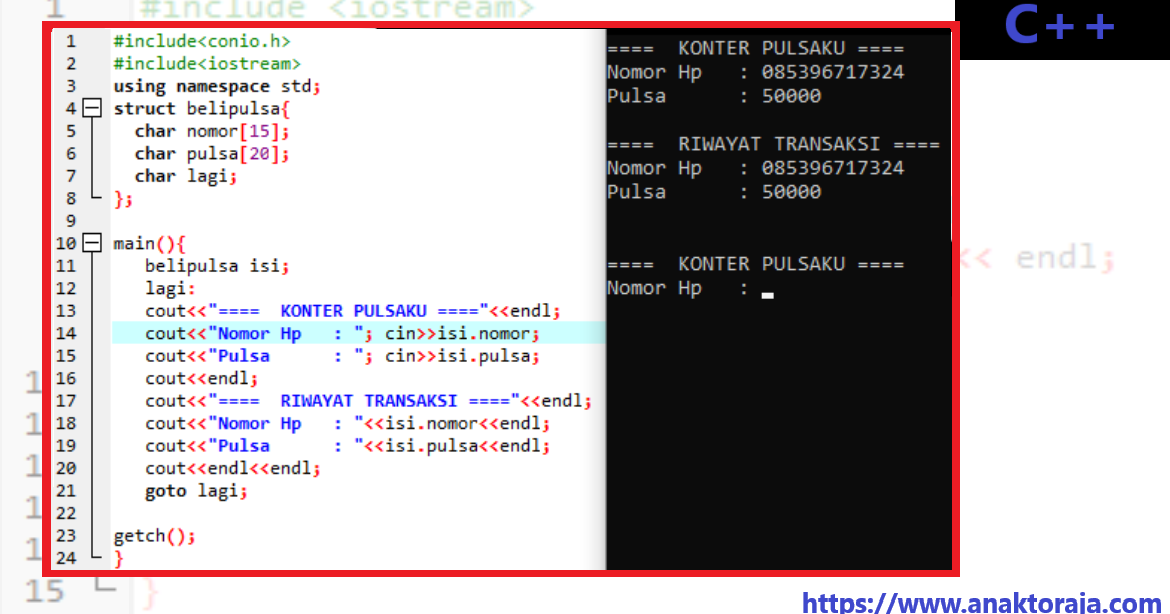 Contoh Program Kasir Jual Pulsa C++ Dengan Struct Dinamis