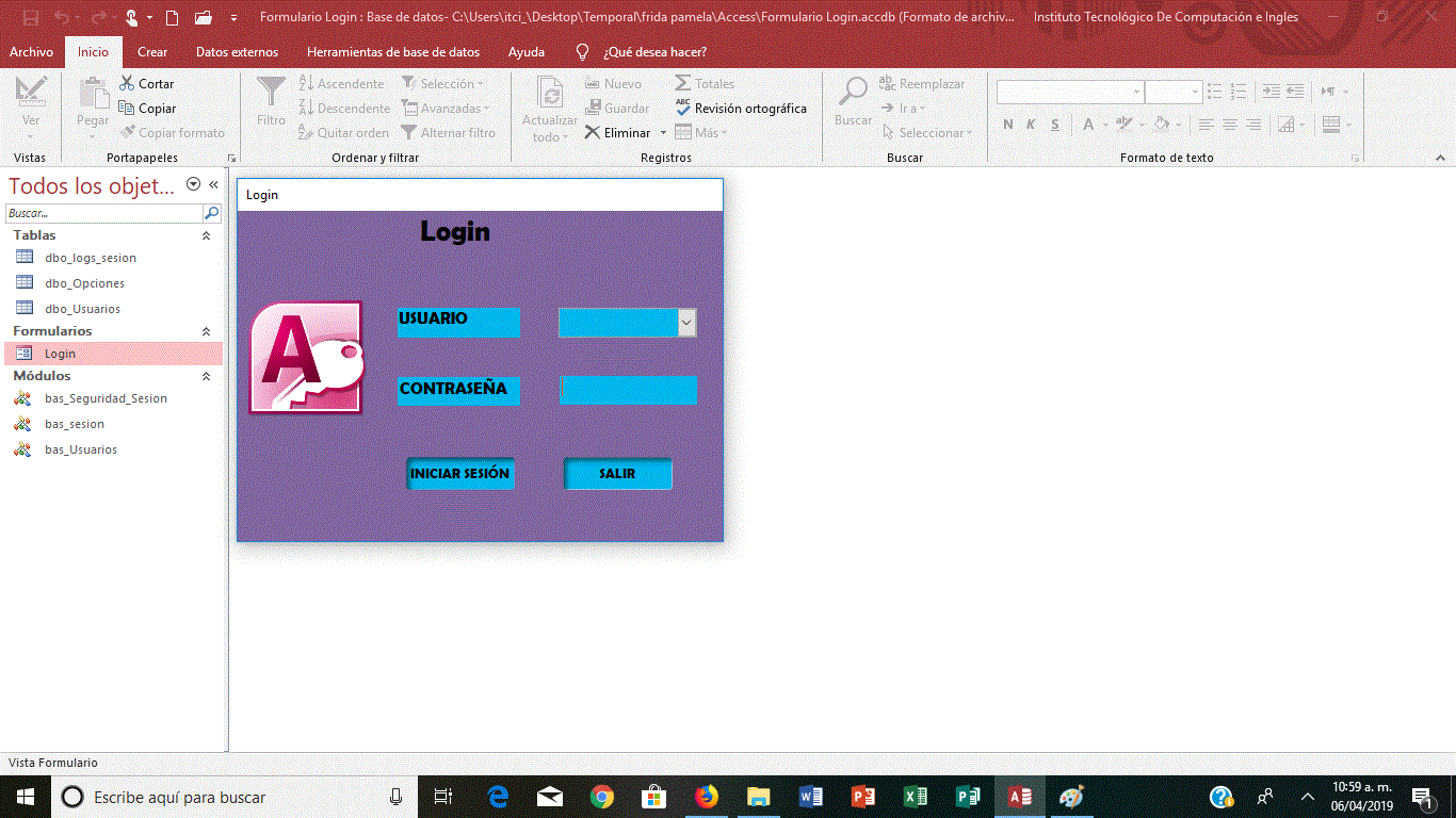 ENSEÑANZA PARA EL FUTURO: ACCESS II: Vista de Login Access II