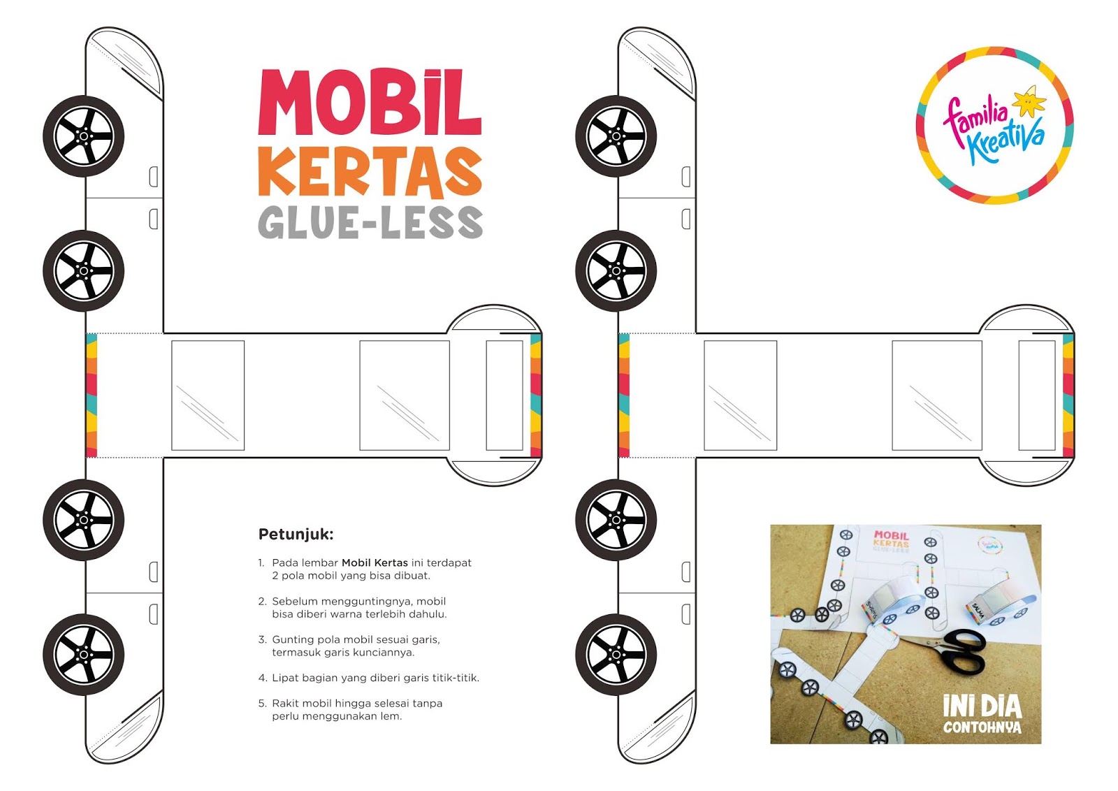 Printable Gratis - Mobil Kertas Glueless. Mudah dibuat!