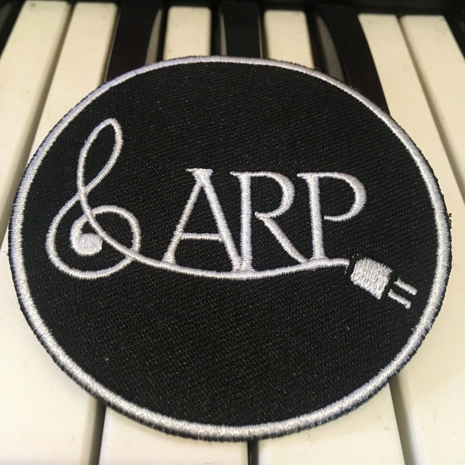 MATRIXSYNTH: Cool Silver / White on Black Arp Logo Patch