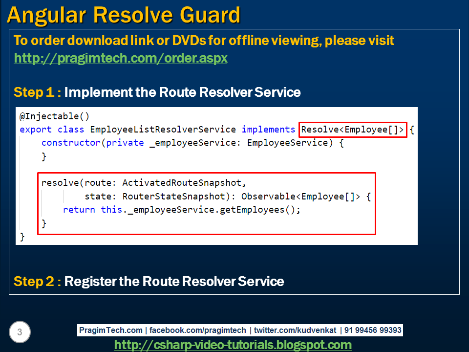 Sql server, .net and c# video tutorial: Angular resolve guard - Slides