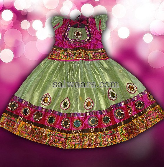 Parrot Green Silk Pavada - Indian Dresses