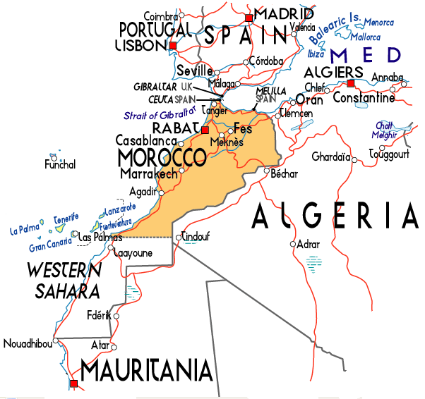 Map of Morocco Country Area | Map of Africa Country Regional Political