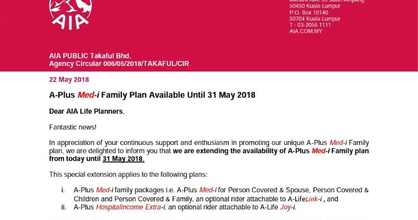 Medical Card Pakej Keluarga dilanjutkan sehingga 31 May 2018 ...