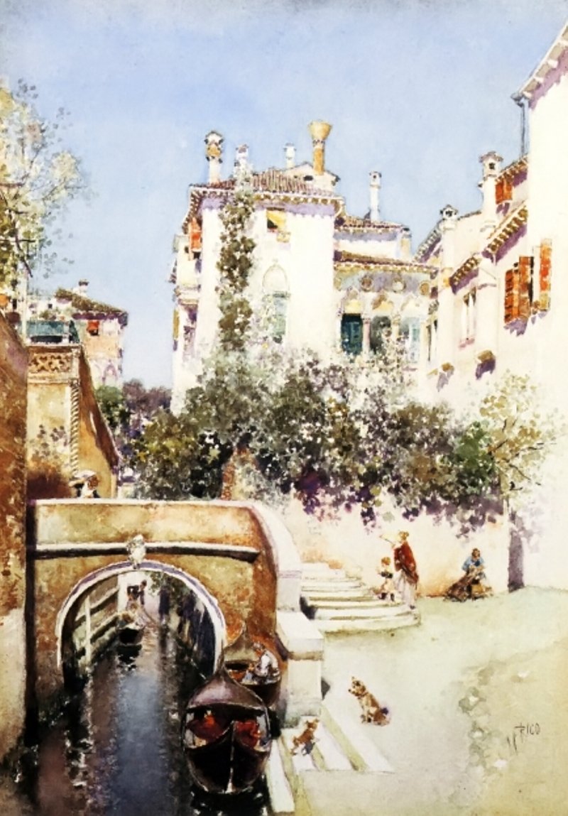 Museum Art Reproductions Ladies in a Flowering Courtyard near a Canal ...