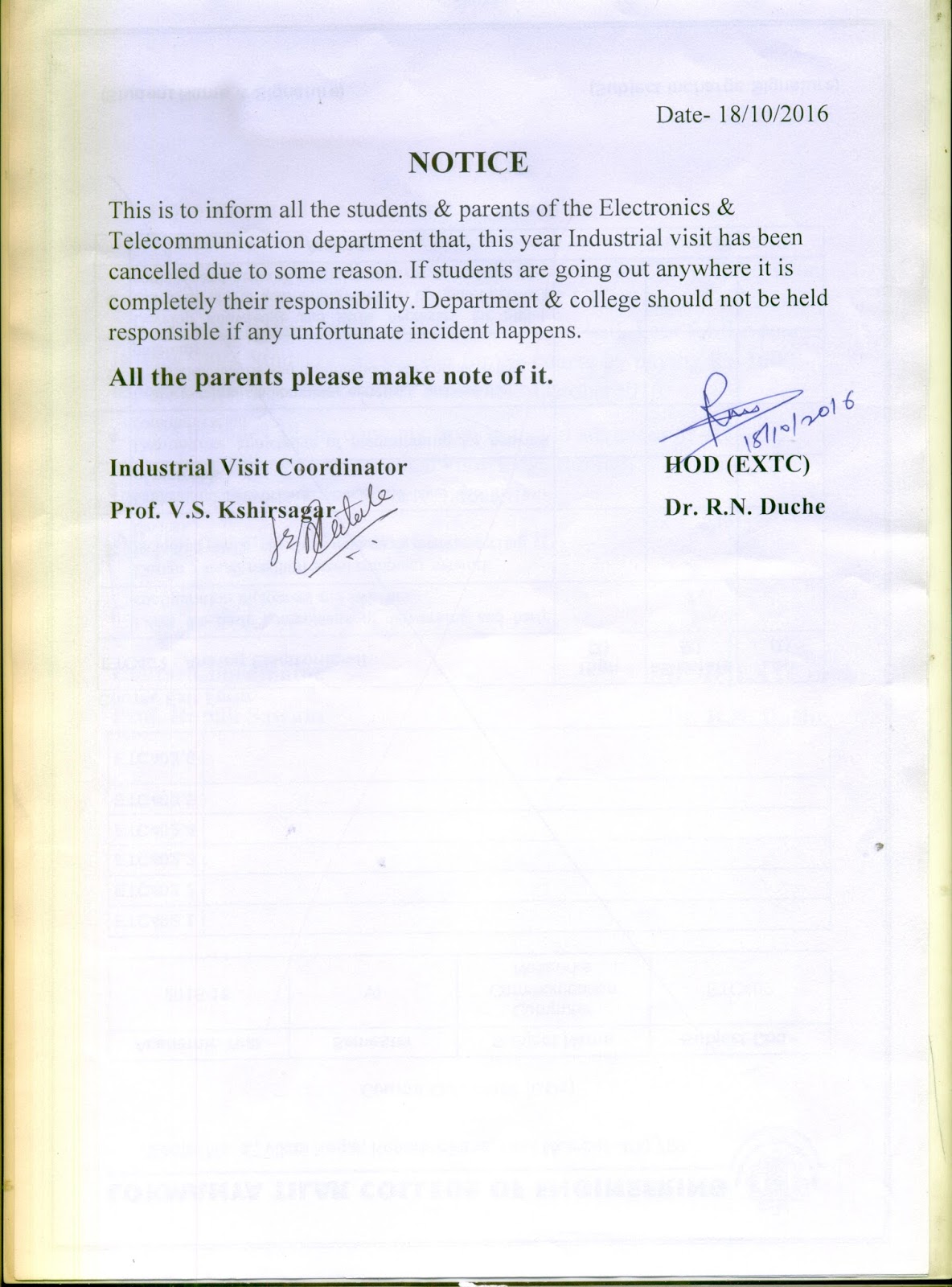EXTC Department: NOTICE REGARDING INDUSTRIAL VISIT