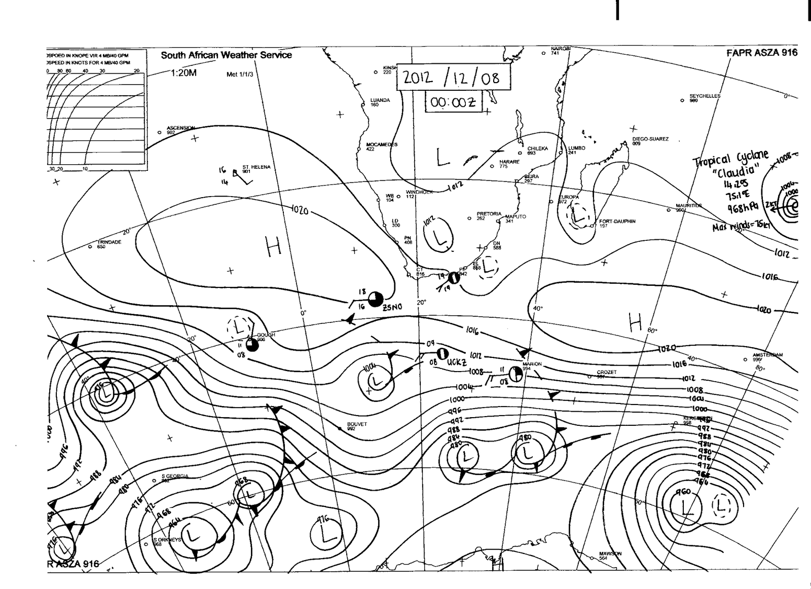 SA Weather and Disaster Observation Service: Sea Level Synoptic Chart ...