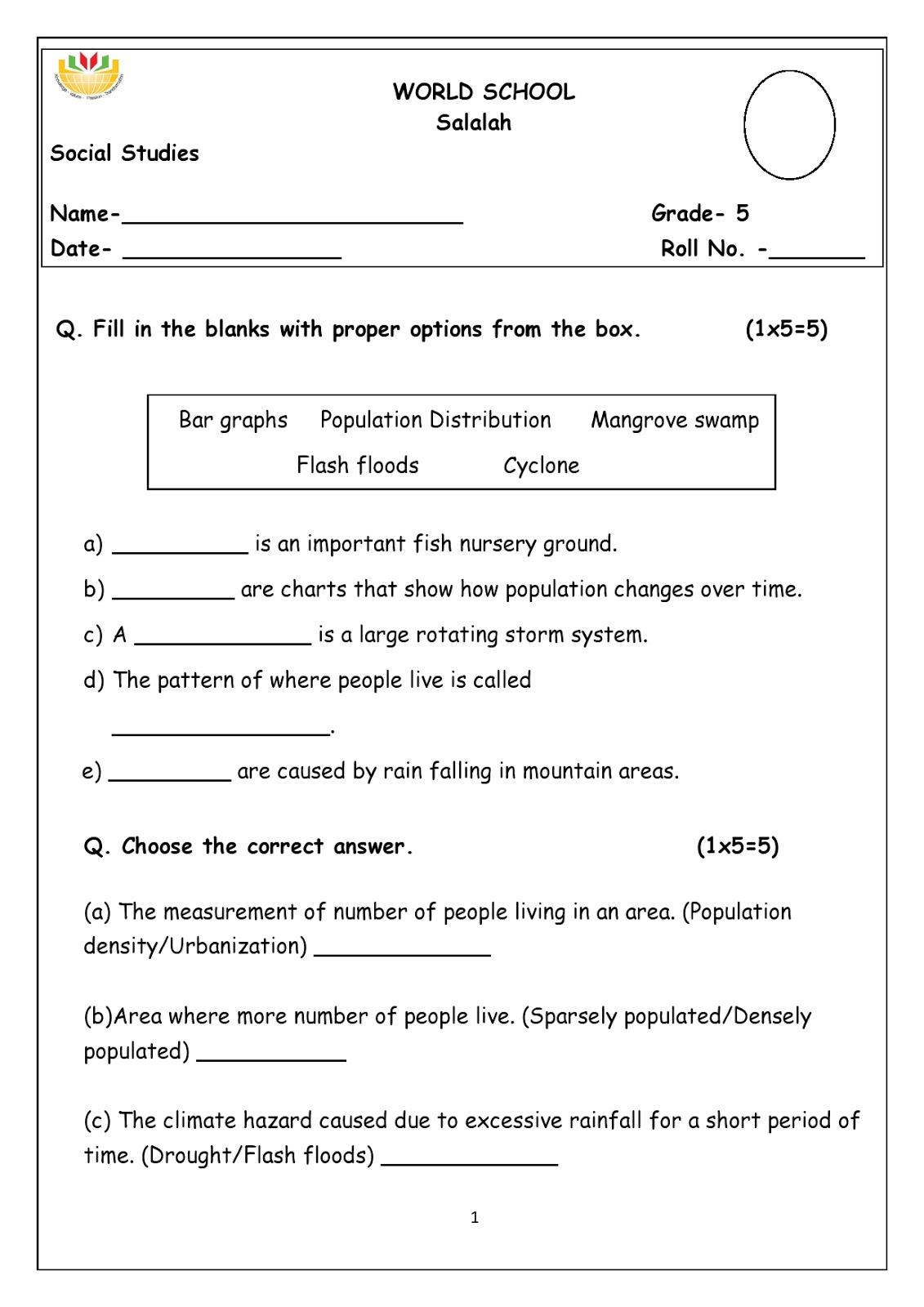 Birla World School Oman: Homework for Grade 5 as on 08/02/2018