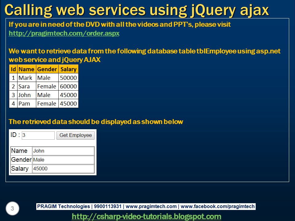 Sql Server Net And C Video Tutorial Calling Web Services Using Jquery Ajax